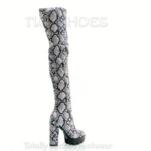 Pazz | Shoes | Skin Stretch Lug Sole Thigh High Snake Skin Print | Poshmark
